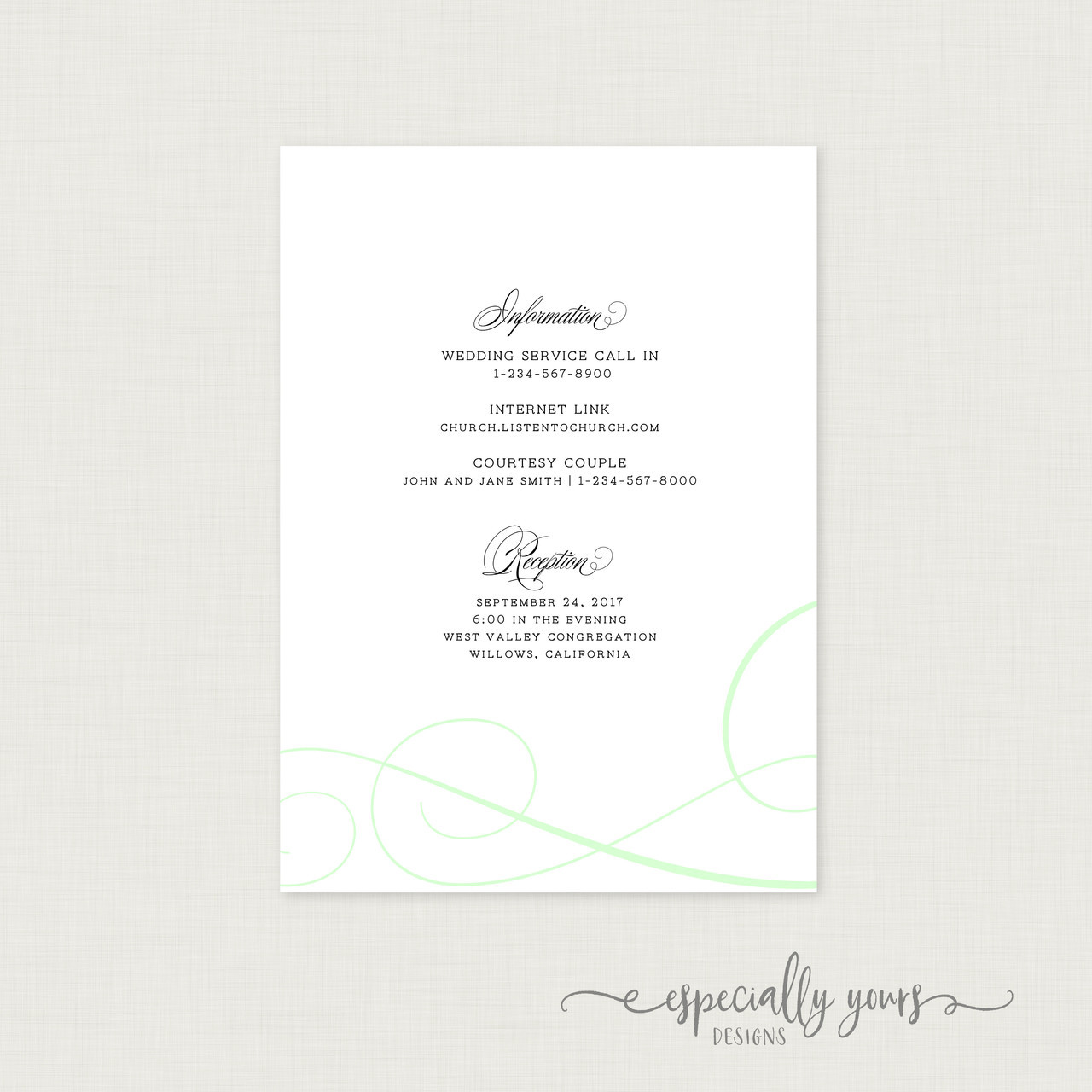 Back Printing for Wedding Invitation - Especially Yours Designs