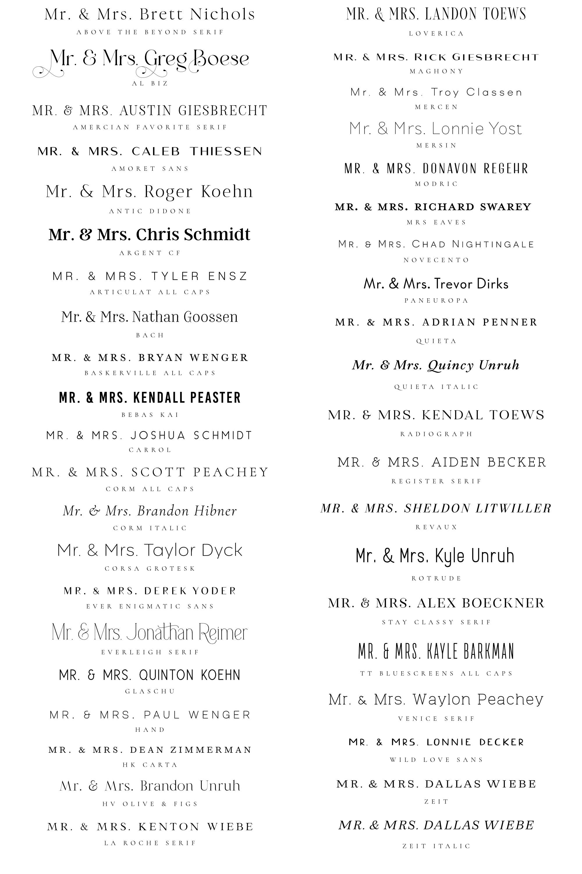 Wedding Invitation Fonts