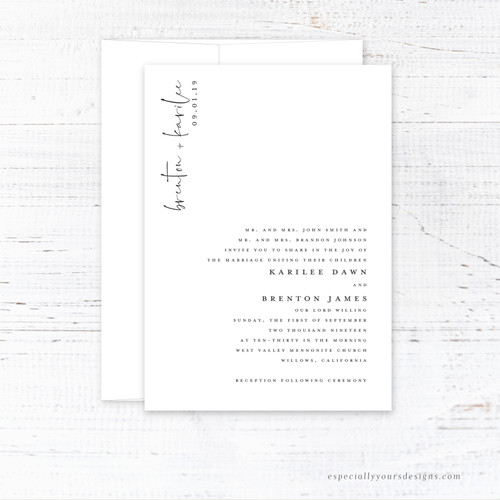 Vertical Names Wedding Invitation - Especially Yours Designs