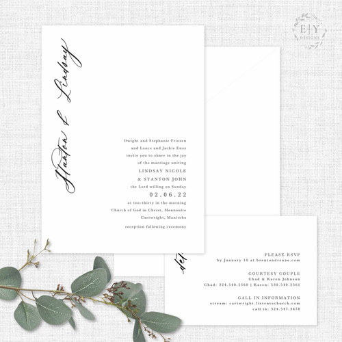 Vertical Names Script Wedding Invitation - Especially Yours Designs
