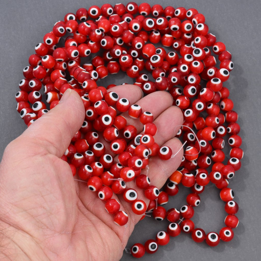 Red Glass Eye Beads 9mm Round 15069