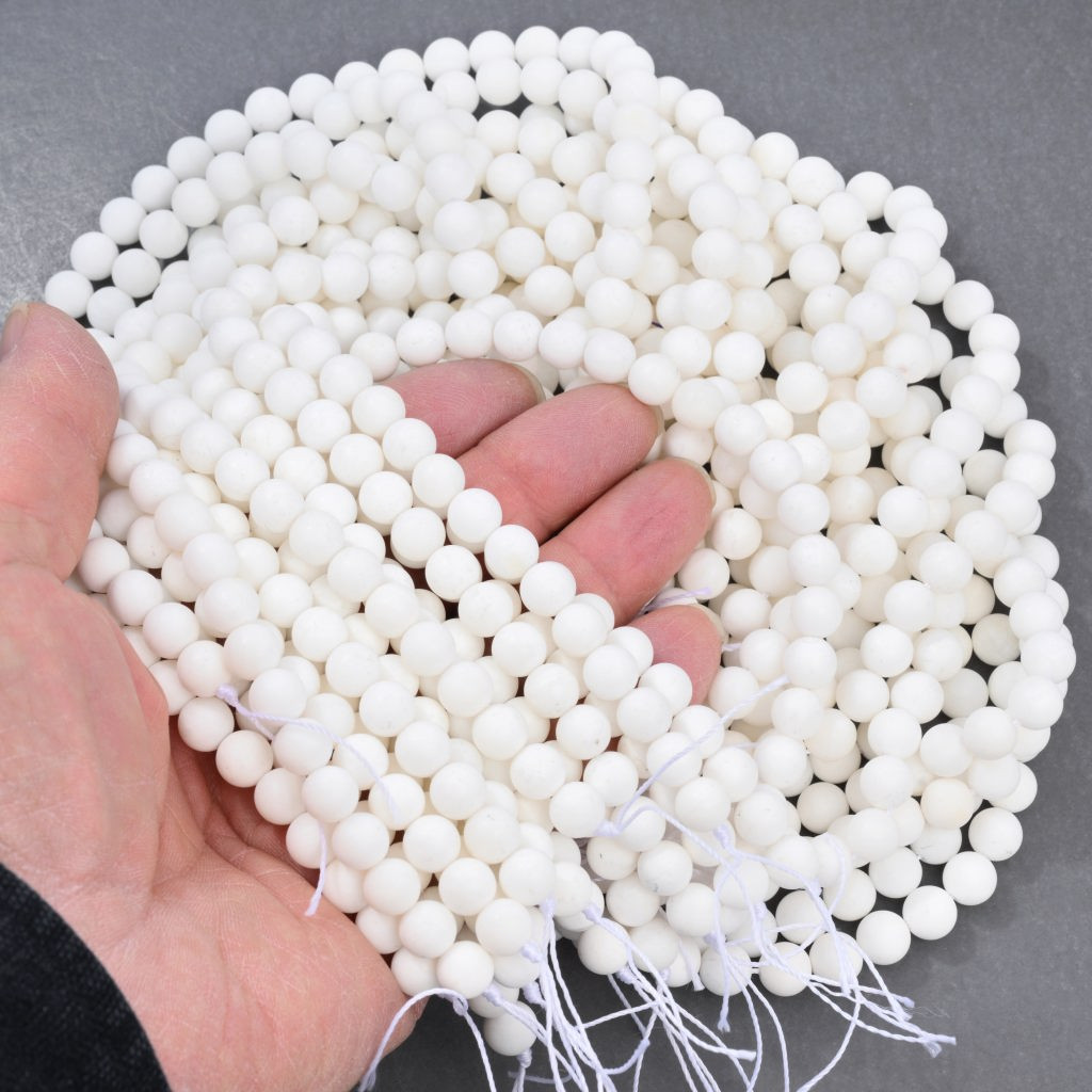 8mm Matte White Marble Beads 16 inch Strand 15140