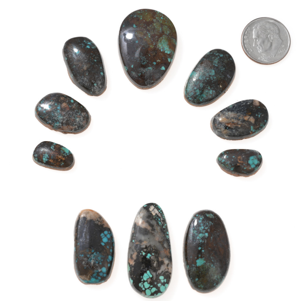Real Bisbee Turquoise Cabochons Squash Blossom Jewelry Set 20 Stones 37966