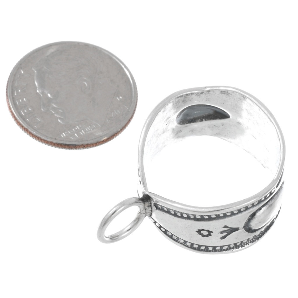 Large Sterling Silver Pendant Bail Navajo Pattern Round 18mm Loop 37988