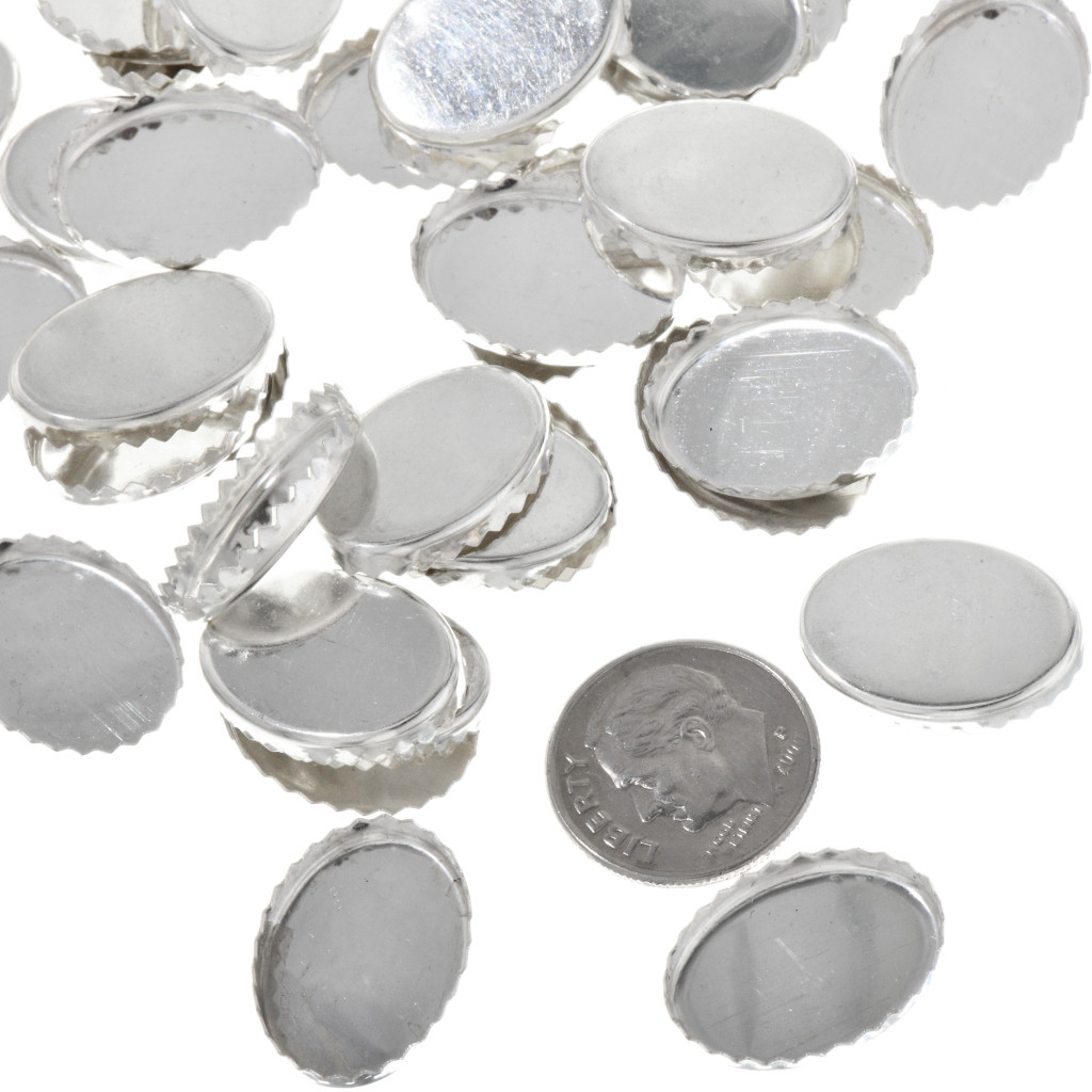 Sterling Silver Oval Serrated Bezel Cups 13x18mm Bezel Cups 12005