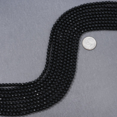 4mm Jet Black Faceted Round Beads 16 inch Strand 15154