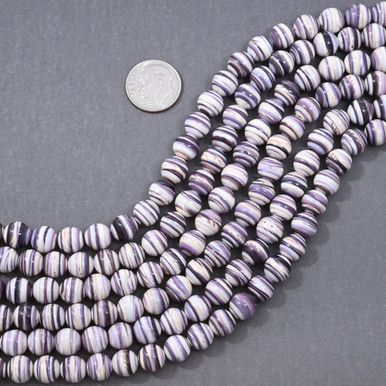 Banded Purple White Quahog Natural Wampum Shell Beads 8mm Round 45284