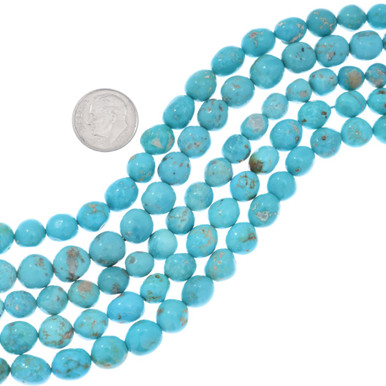 Natural Genuine Sky Blue Turquoise Rounded Nugget Bead Strand 18" 45362