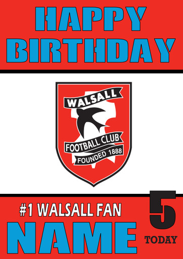 Personalised Retro Walsall Logo Football Birthday Card - Personalised Cards