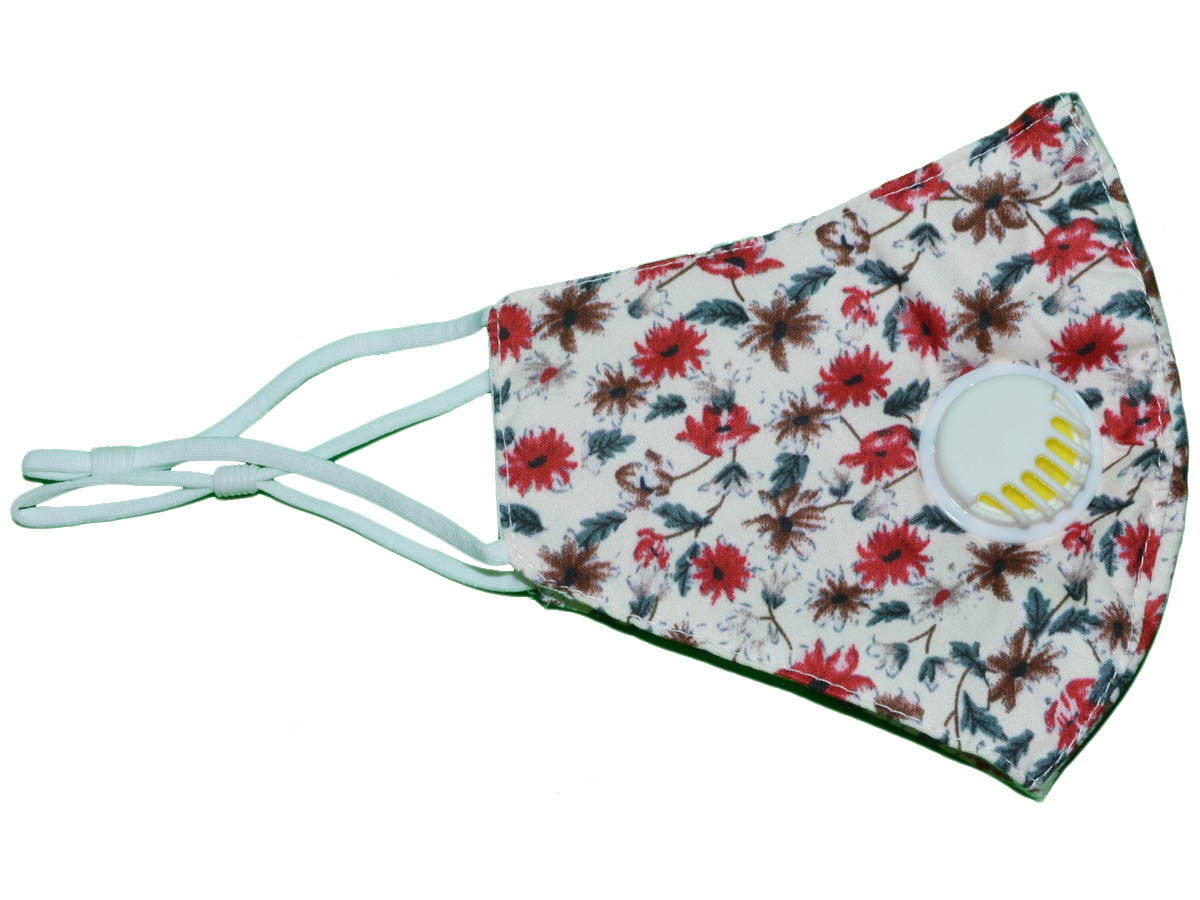 *Dozen Pack* Reusable Floral Print Fabric Face Masks with Valve (Assorted)