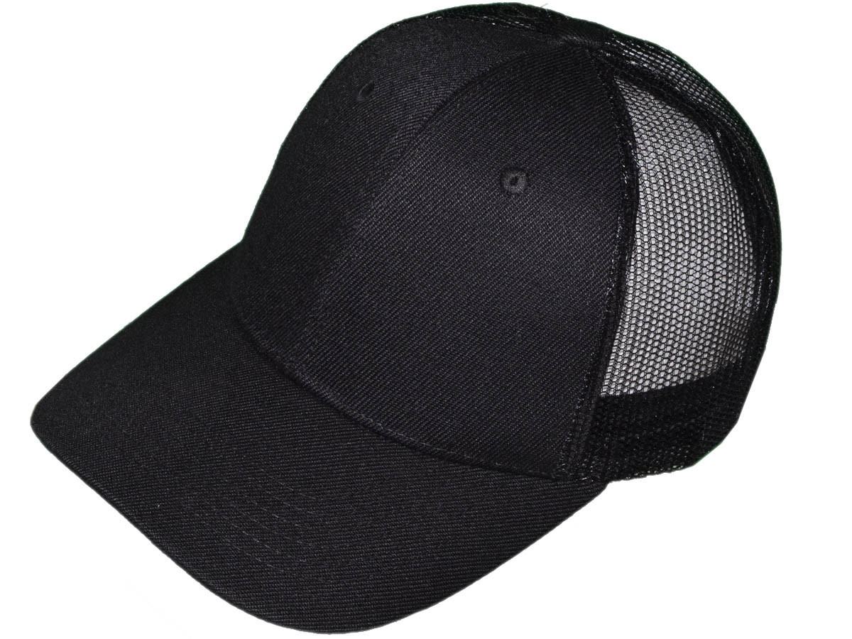 Youth Wholesale BK Caps Structured polyester Trucker Mesh Hats (Black)