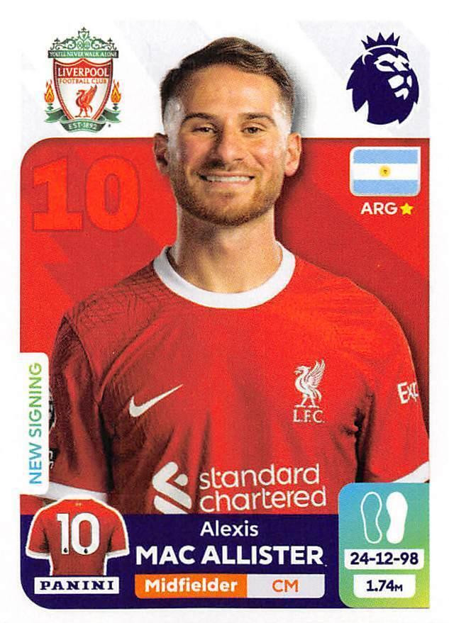 #359 Alexis Mac Allister (Liverpool) Panini Premier League 2024 Sticker ...