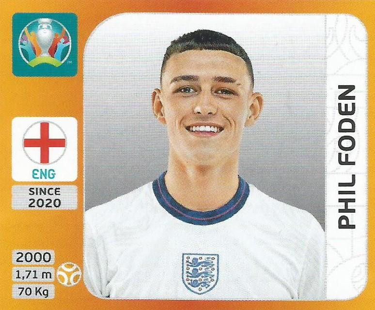#412 Phil Foden (England) Panini Euro 2020 Tournament Edition Sticker ...