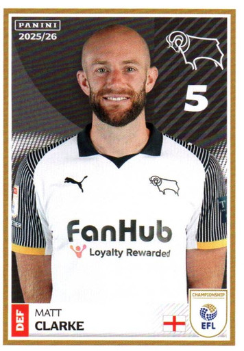 #111 Matt Clarke (Derby County) Panini EFL 2025/26 Sticker Collection ...