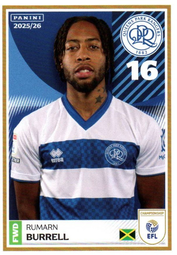 #328 Rumarn Burrell (Queens Park Rangers) Panini EFL 2025/26 Sticker ...