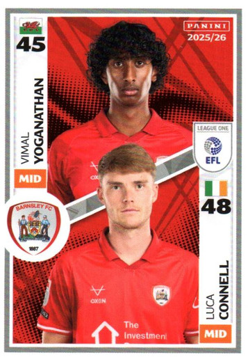 #499 Vimal Yoganathan/ Luca Connell (Barnsley) Panini EFL 2025/26 ...