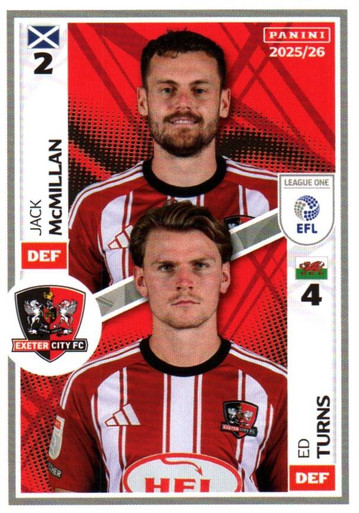 #550 Jack McMillan/ Ed Turns (Exeter City) Panini EFL 2025/26 Sticker ...
