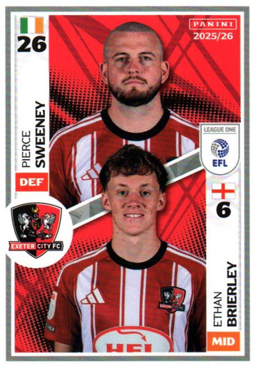 #552 Pierce Sweeney/ Ethan Brierley (Exeter City) Panini EFL 2025/26 ...