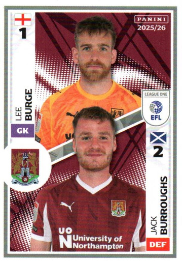 #598 Lee Burge/ Jack Burroughs (Northampton Town) Panini EFL 2025/26 ...