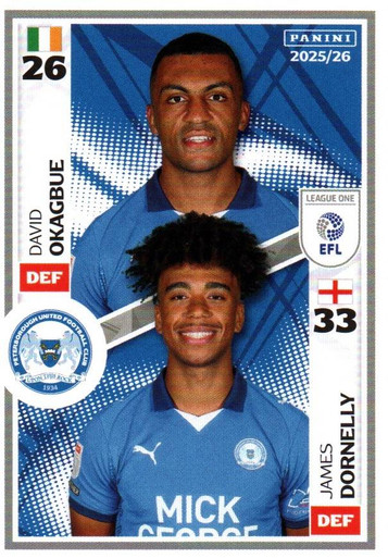#608 David Okagbue/ James Donnelly (Peterborough United) Panini EFL ...