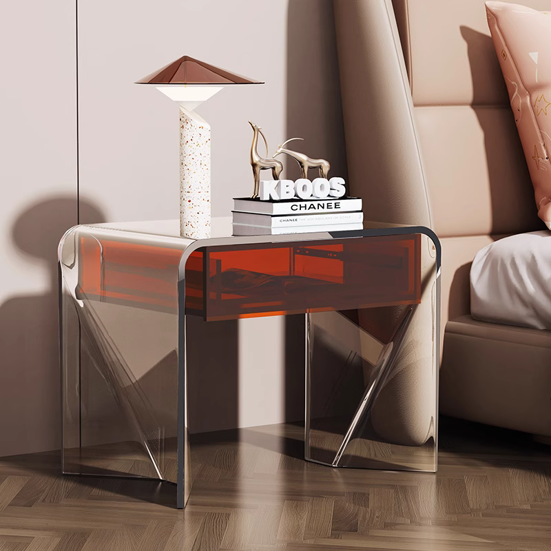 Kyra Acrylic Side Table Drawers Style