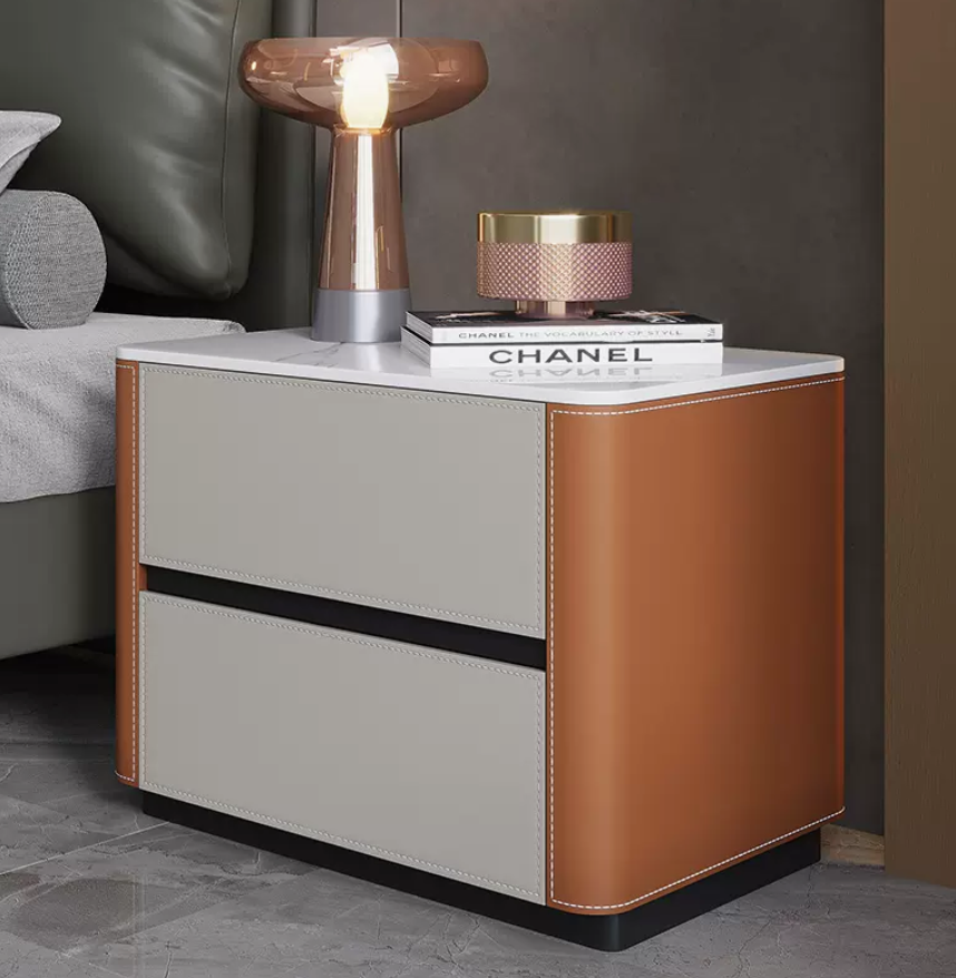 Edith Leather Bedside Table Italian Style