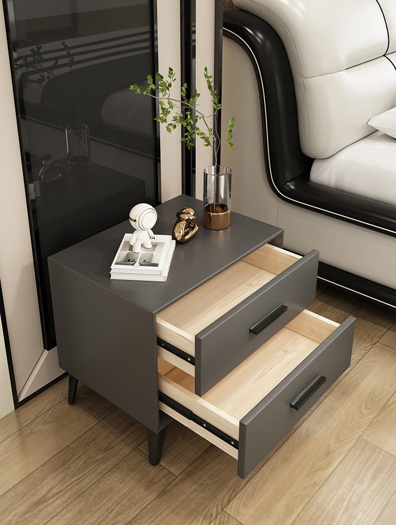 Edith Solid Wood with Microfiber Leather Bedside Table Modern Style