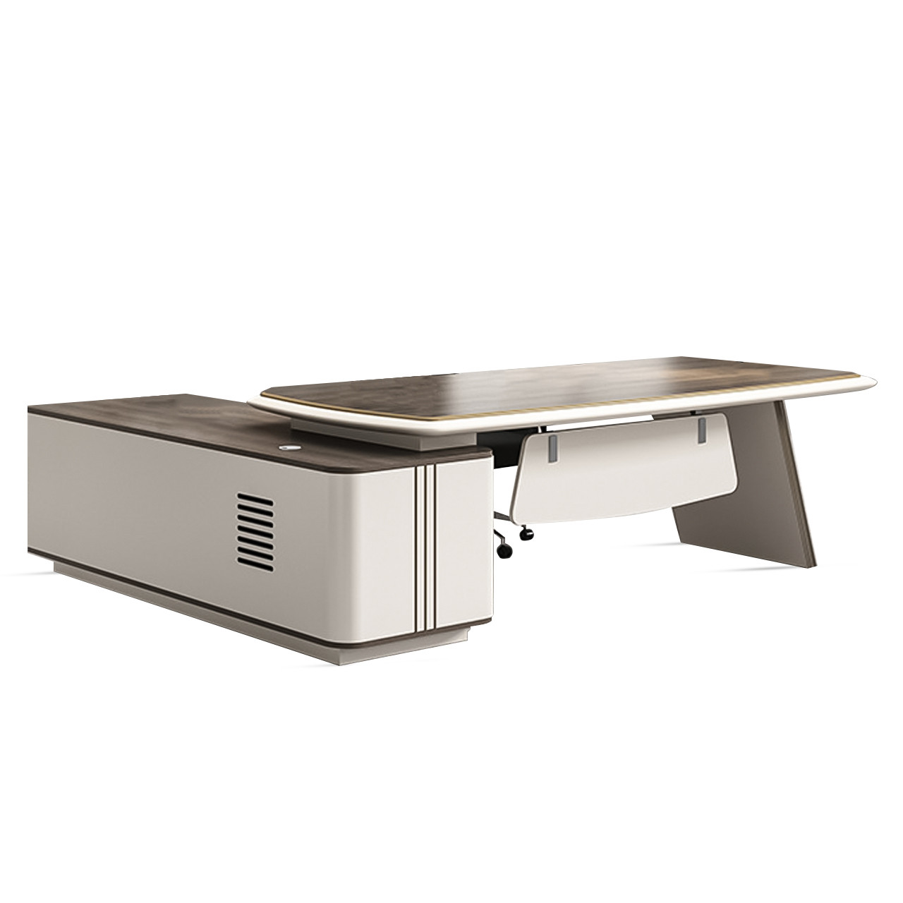 Olen Wooden Office Desk with Floating Island Modern Style