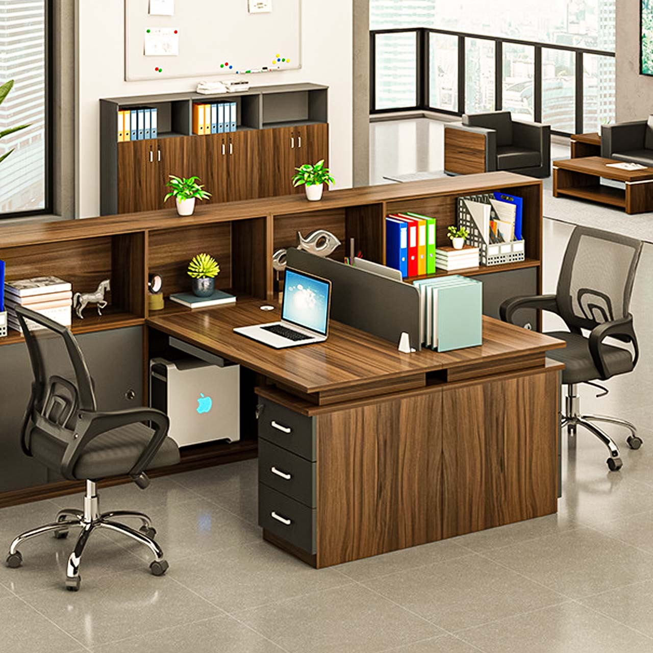 Halvor Wooden Workstation with Storage Modern Style