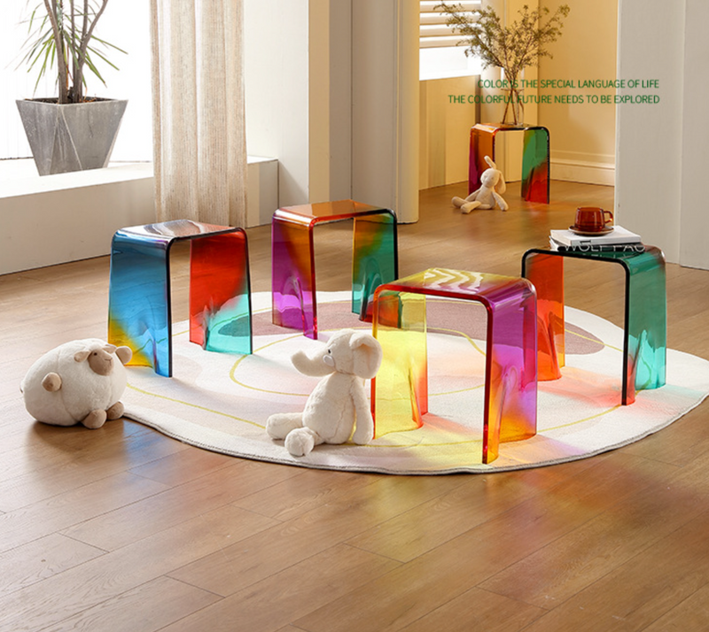 Linear Acrylic Rainbow Stool Transparent Modern Style