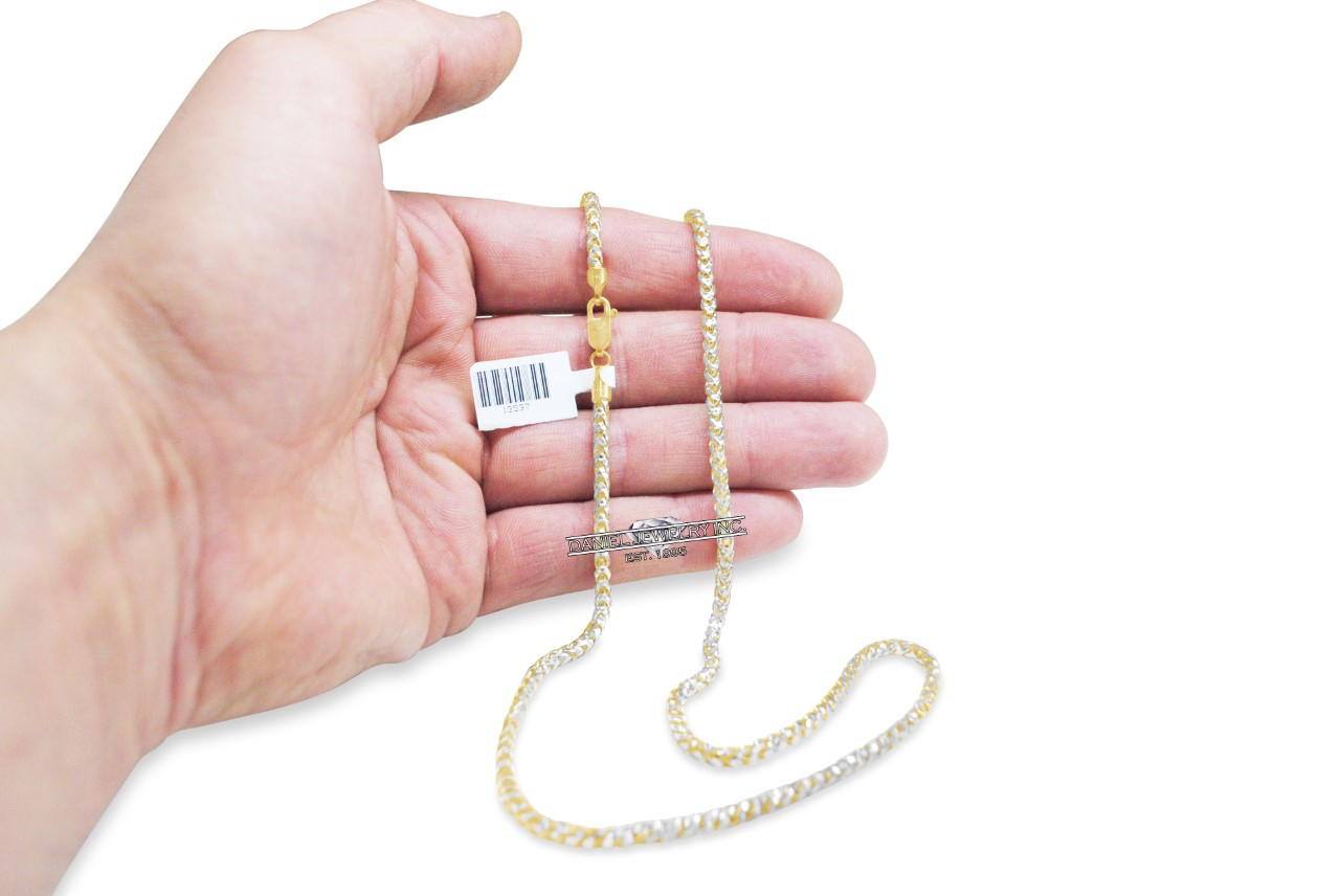 3mm Two Tone Prism Franco Solid Diamond Cut Chain 14k gold