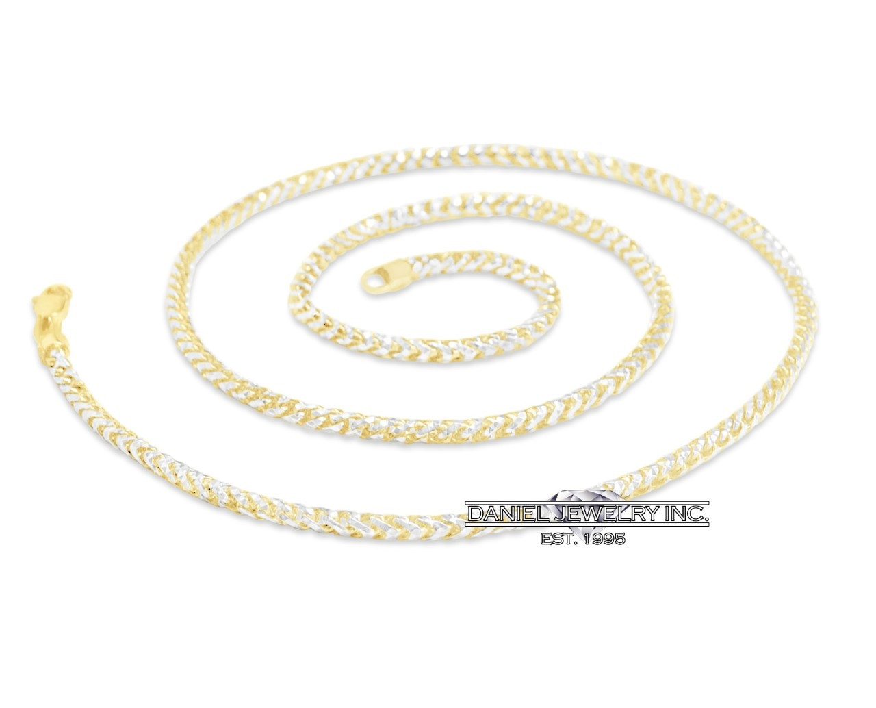 2mm Two Tone Prism Franco Solid Diamond Cut Chain 14k gold