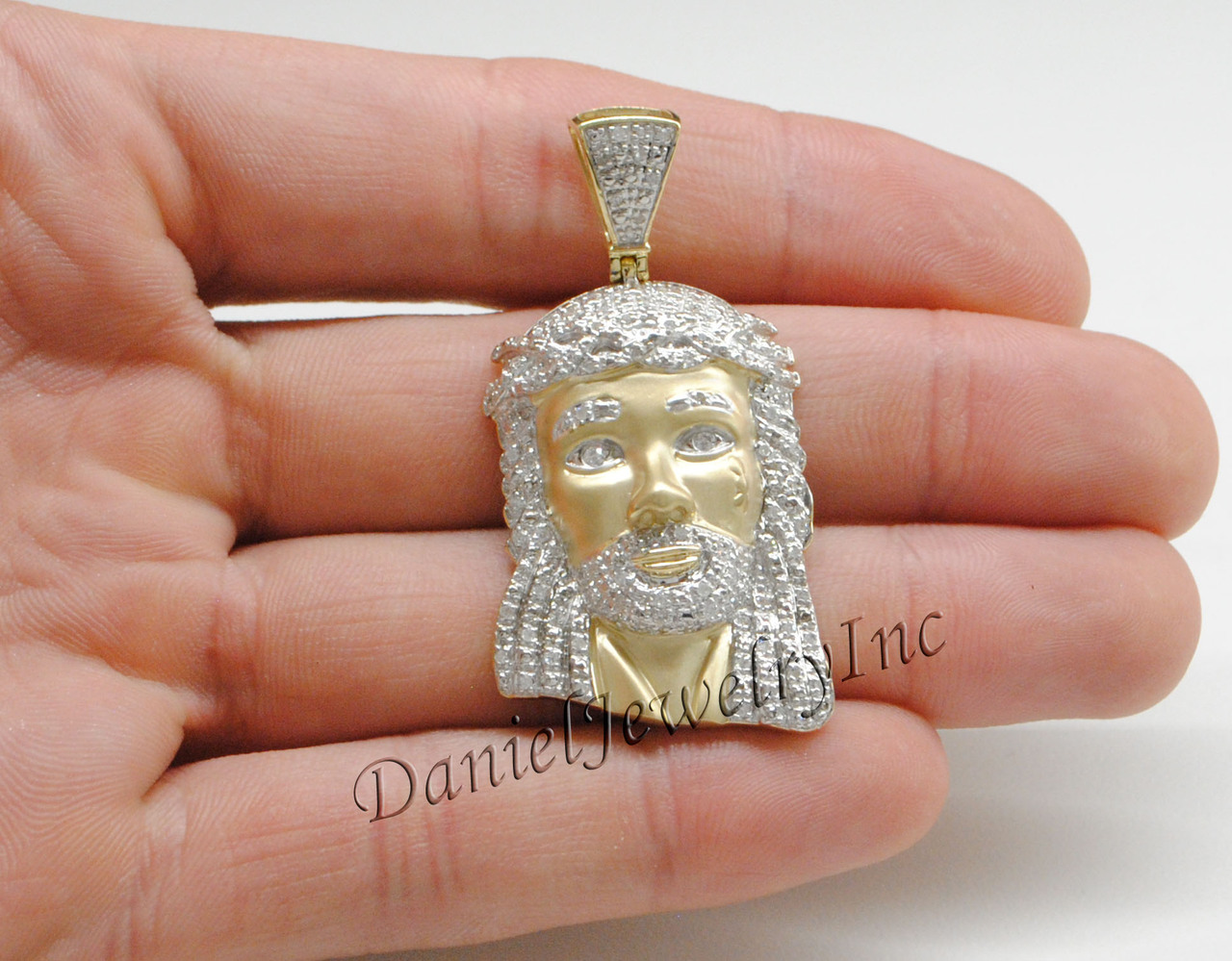 New Jesus Piece Head Face Yellow Gold 2" White Diamond .63ct 14k Custom ...