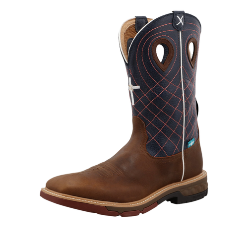 Men's 12 Inch Mocha and Navy Leather Western Work Boots by Twisted X