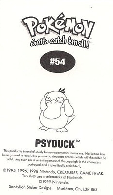 Pokemon Psyduck Sandylion Sticker Card