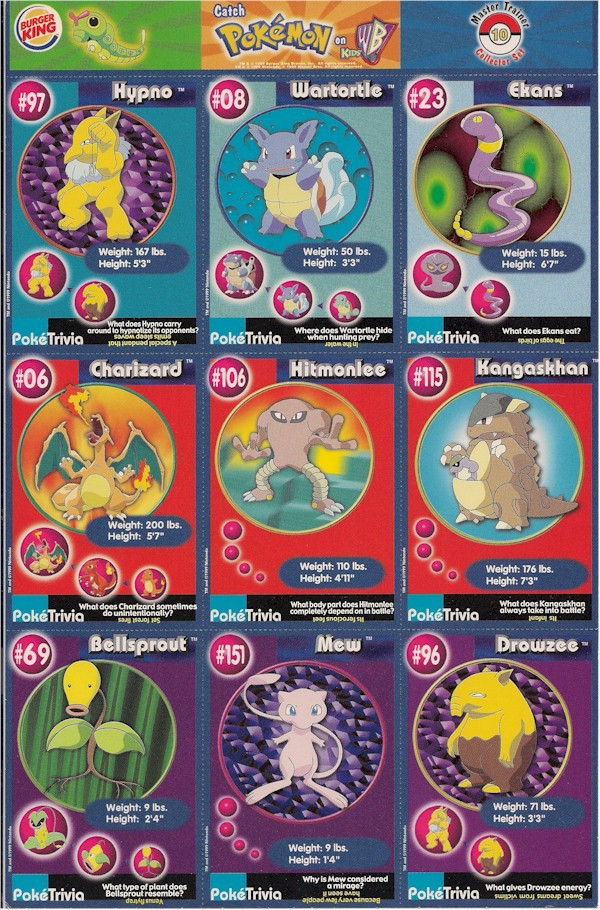 Pokemon Burger King Cards uncut sheets