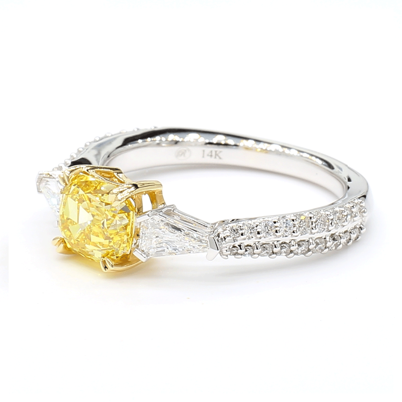 1.86 tcwt Canary Yellow Renaissance Cut with Arrowhead Diamond Accents ...