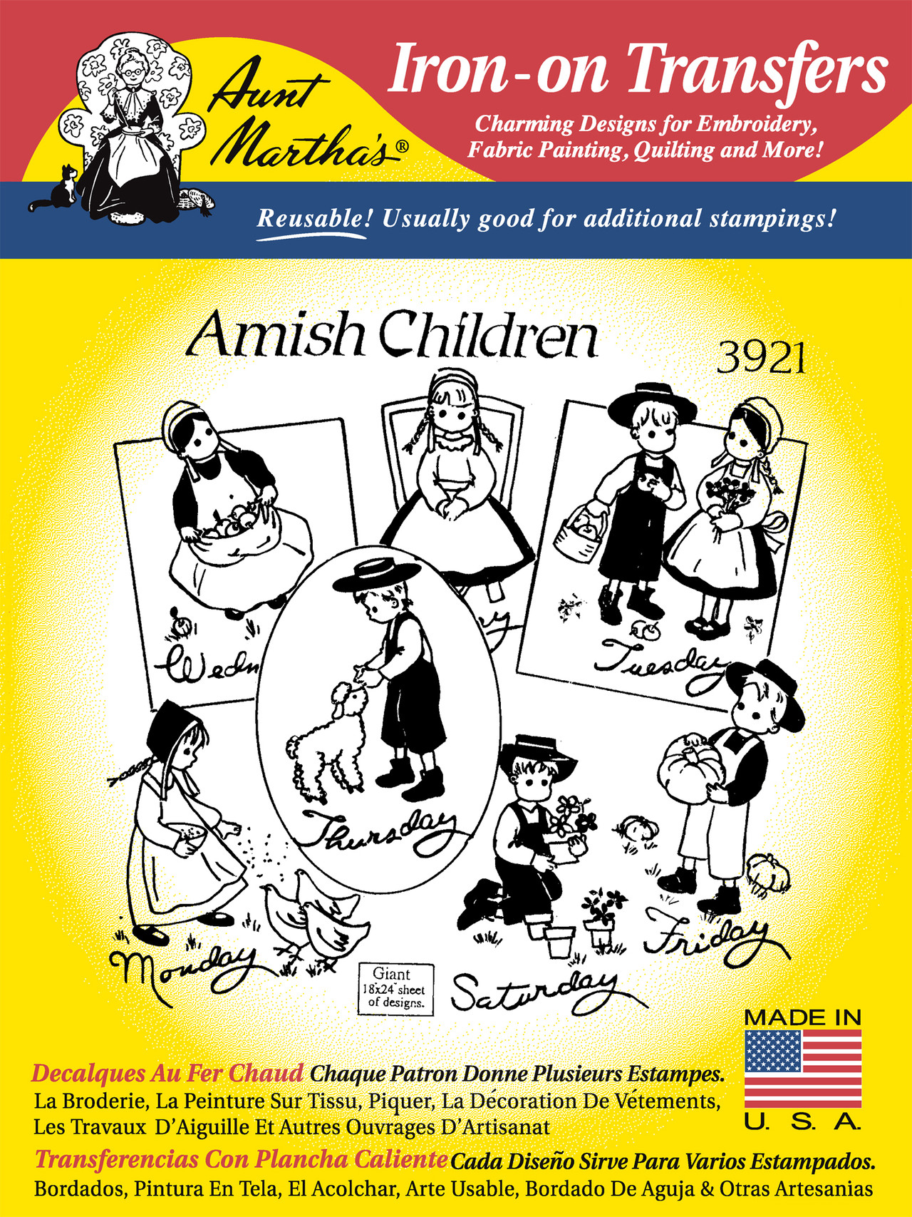 Embroidery Transfer Pattern Aunt Martha's #3921 Amish Children