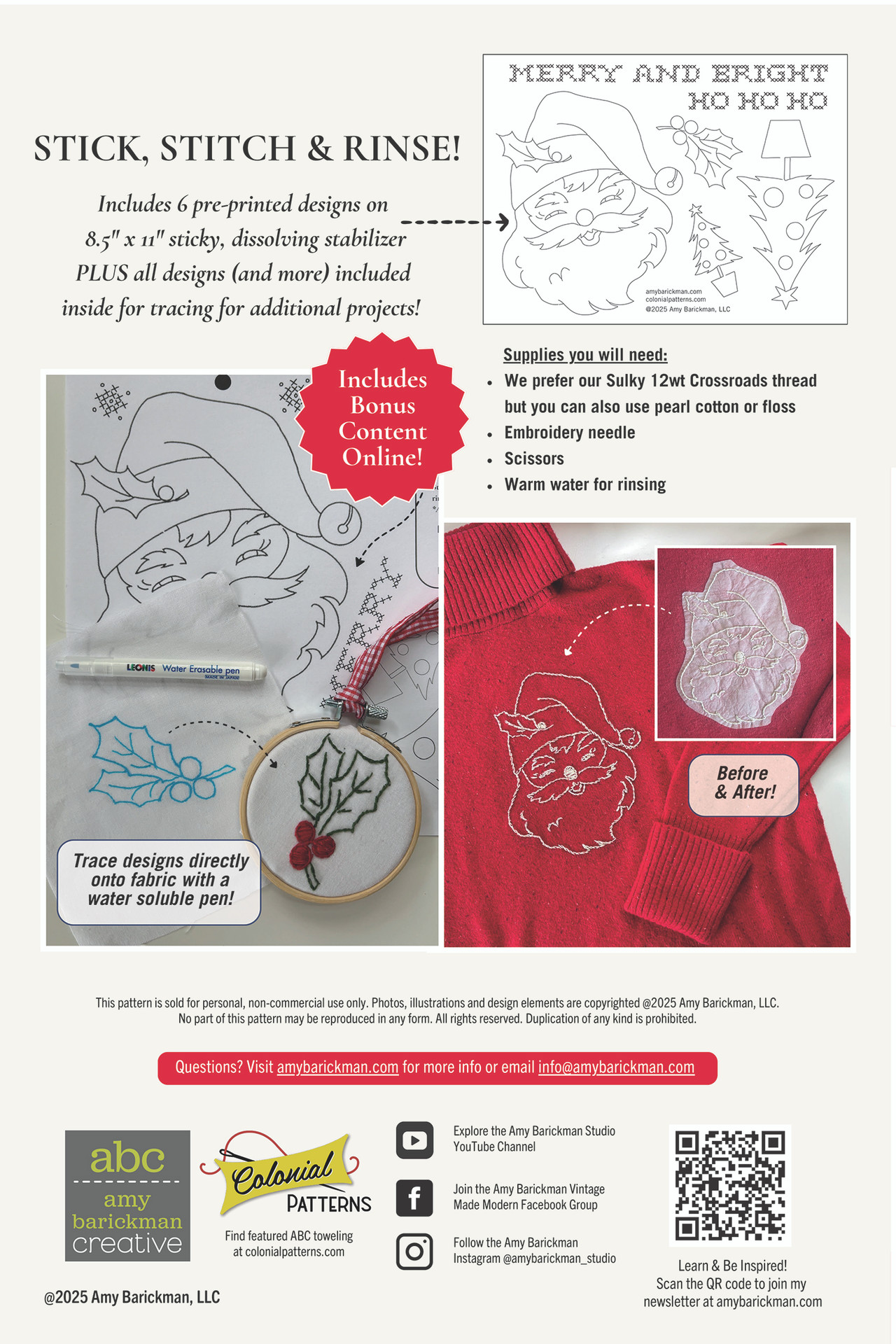 Jolly Santa Stick 'N Stitch Embroidery – Merry Collection by Amy ...