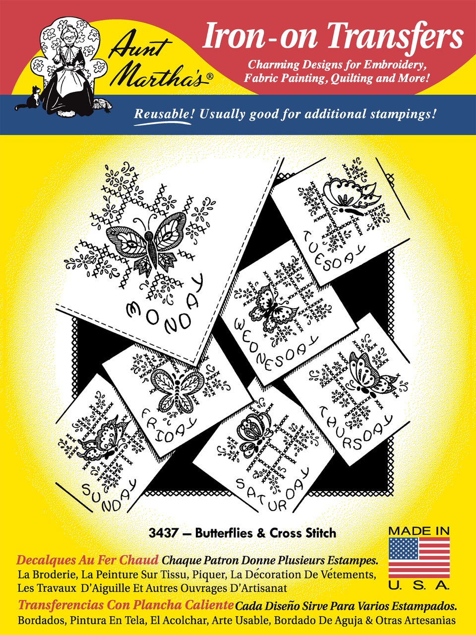 Aunt Martha's #3437 Butterflies and Cross Stitch - Colonial Patterns, Inc.