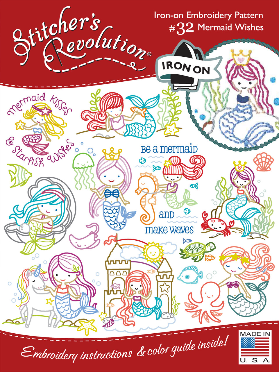 Stitcher's Revolution Embroidery Transfer Pattern #SR32 Mermaid Wishes