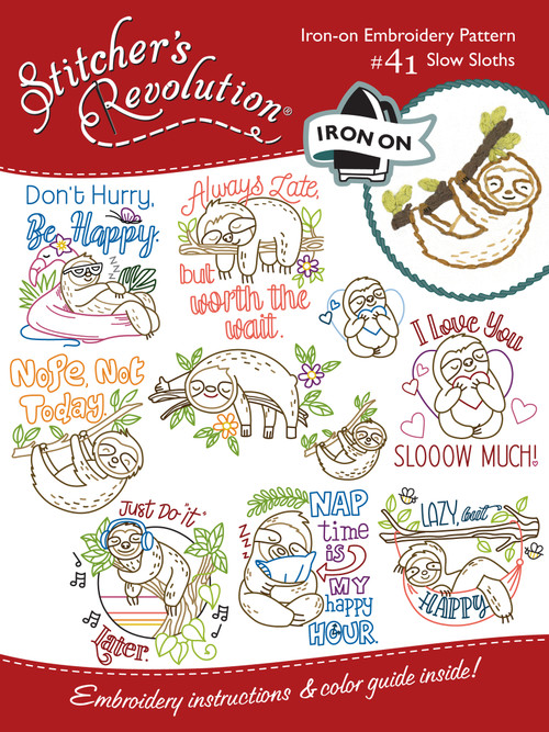 Stitcher's Revolution® Embroidery Transfer Pattern #SR41 Slow Sloths