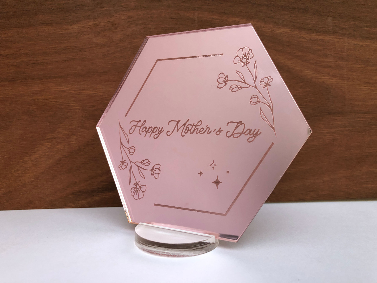 Floral Hexagon Mother's Day Stand (Mirror Acrylic) - Personalisable