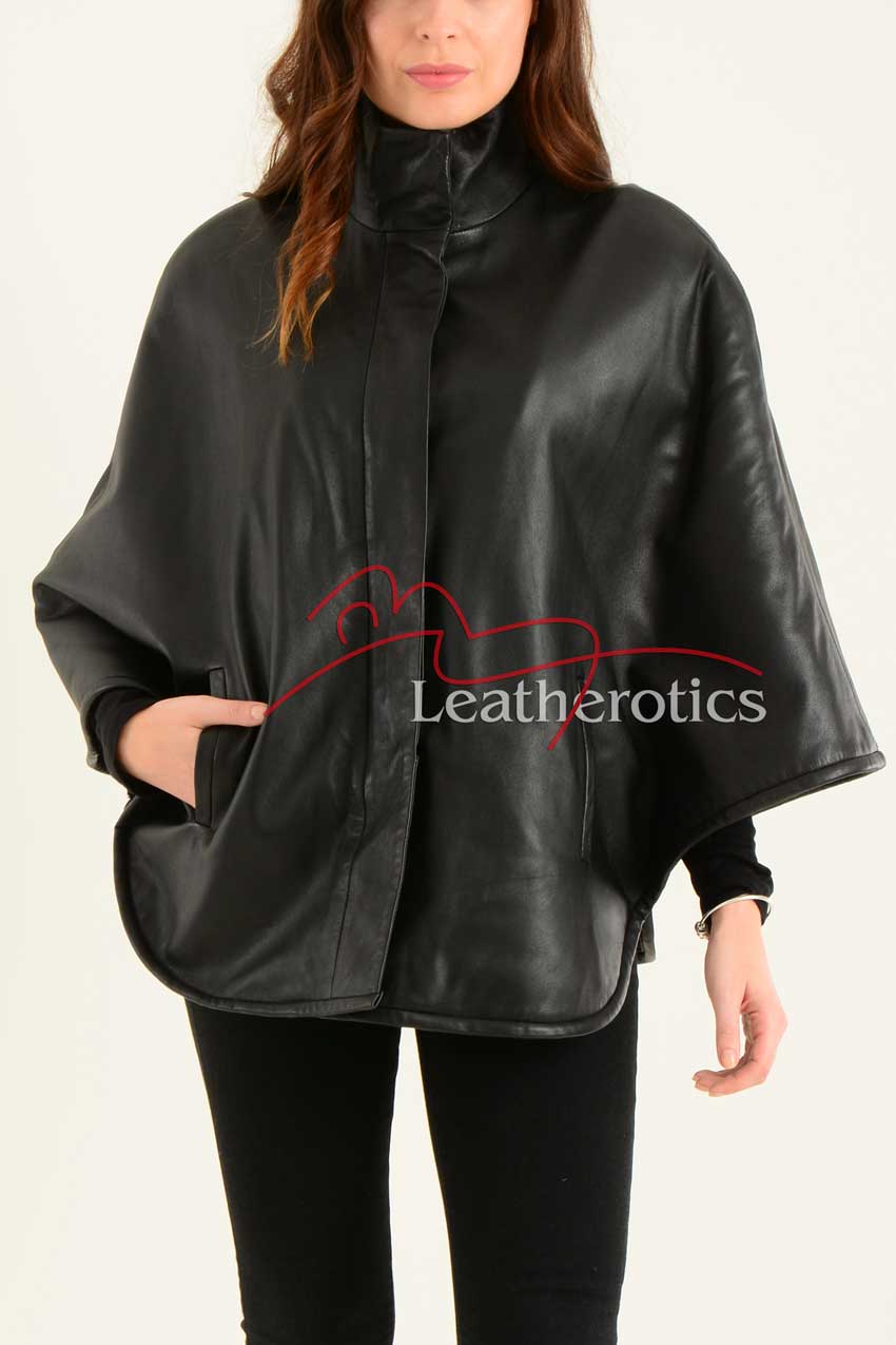 Buy Ladies Leather Cape With Fur Lining | Leatherotics US