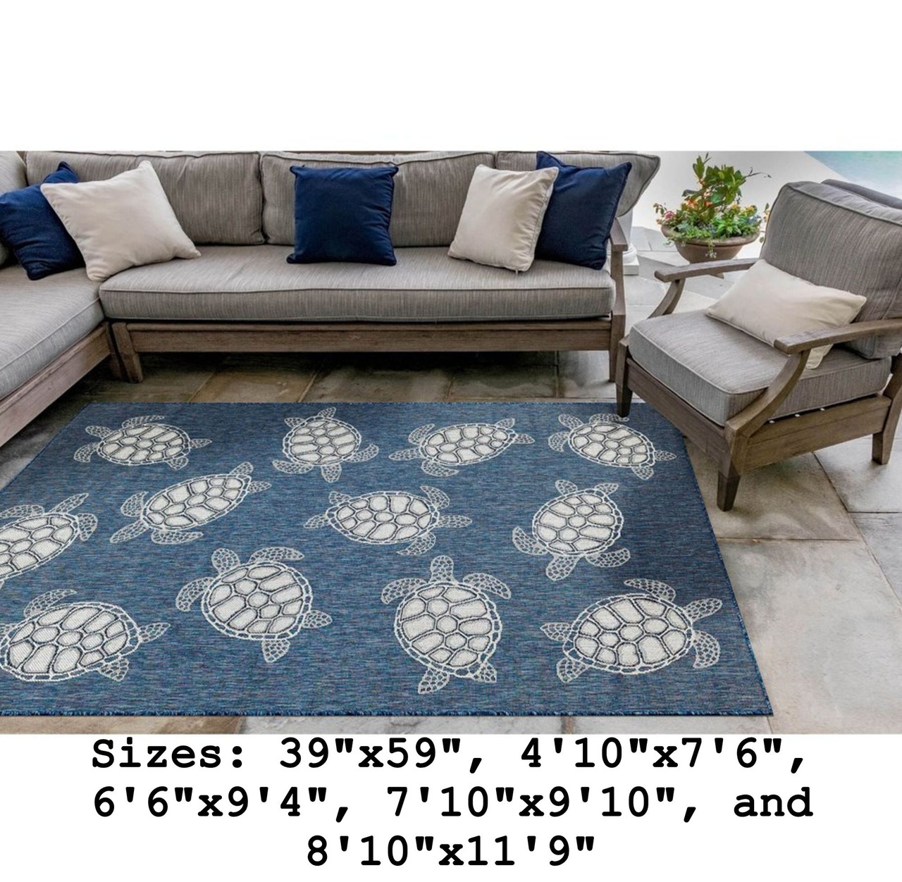 Carmel Sea Turtles Indoor/Outdoor Rug - Navy- 7 Sizes