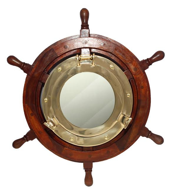 Wooden Ship Wheel Nautical Mirror - 17"