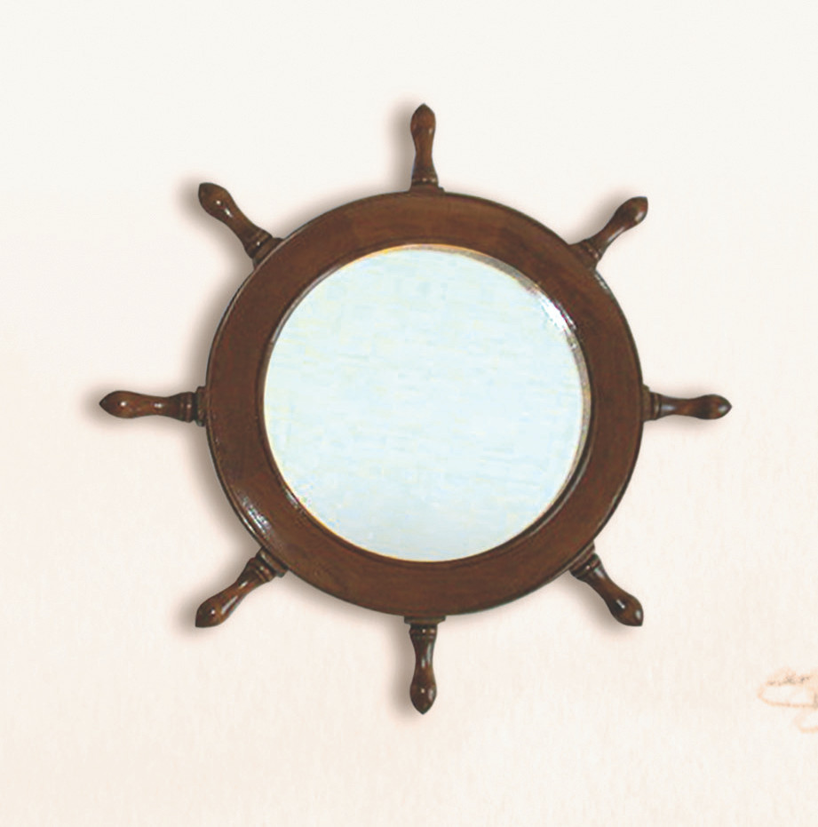 Wooden Ship Wheel Nautical Mirror - 17"