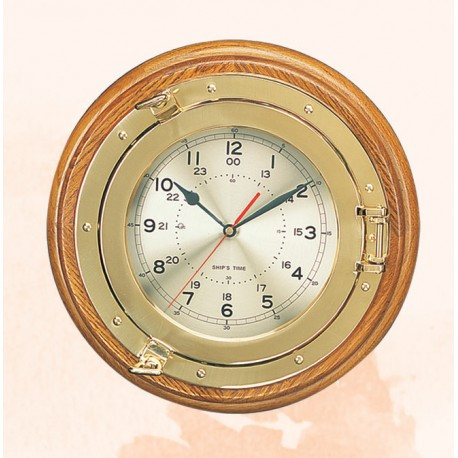 Deluxe Porthole Clock with Premium Wooden Base - 5.5"