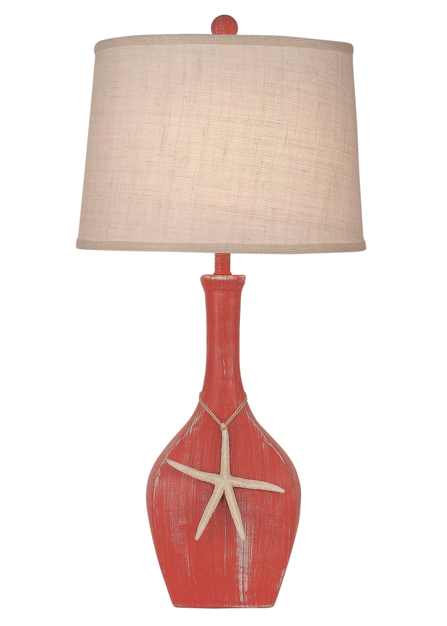 Weathered Oval Genie Pot with Large Starfish Accent - Coral