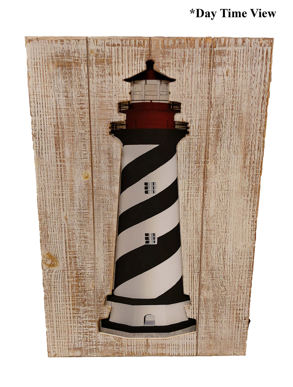 Black and White Lighthouse Wooden Wall Art - LED